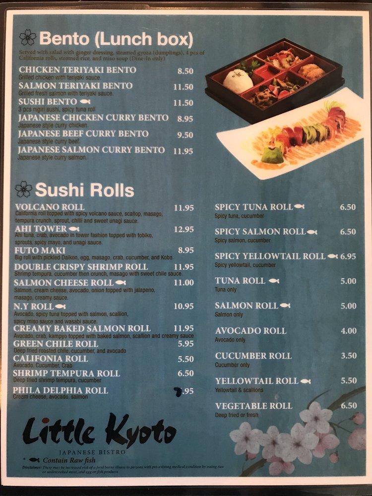 Menu at Little Kyoto restaurant, Hayden