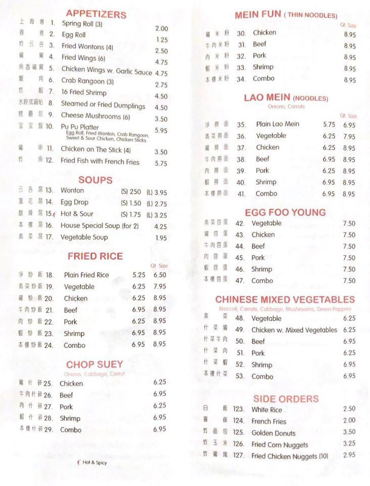 Menu at Rice & Fries restaurant, Sparta, Sparta Centre Dr