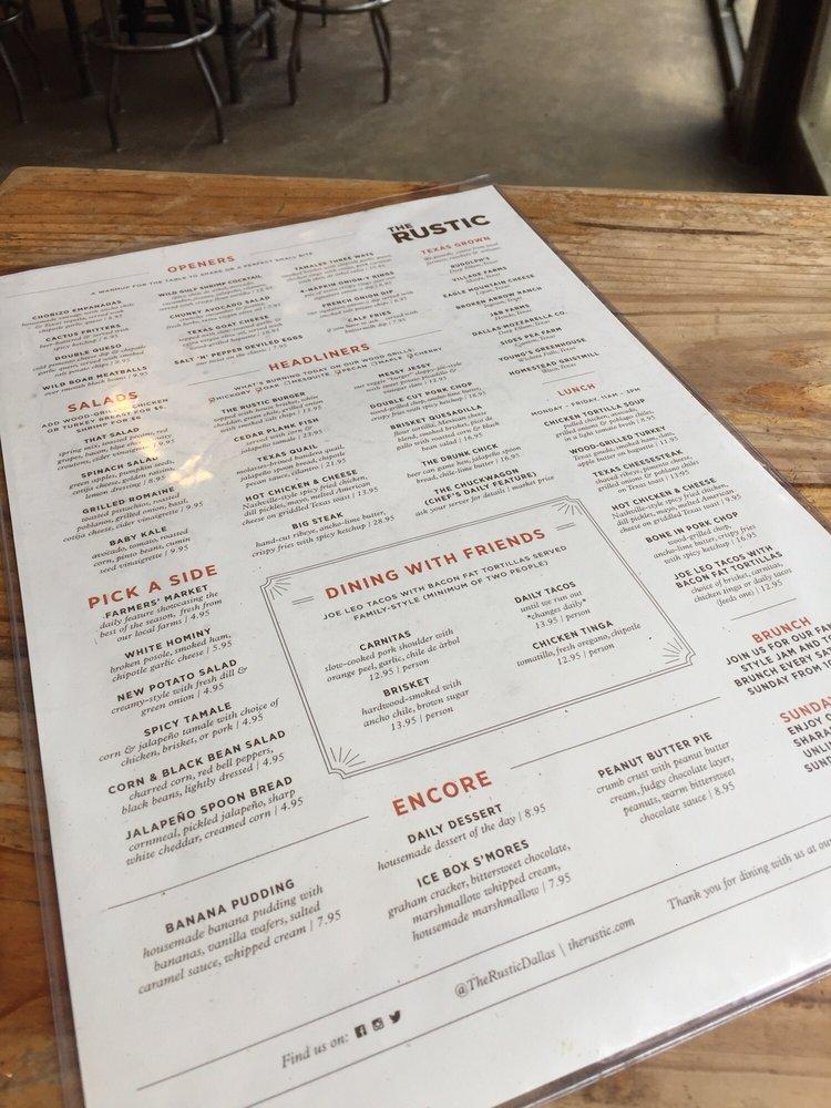 Menu at The Rustic pub & bar, Dallas, Howell St