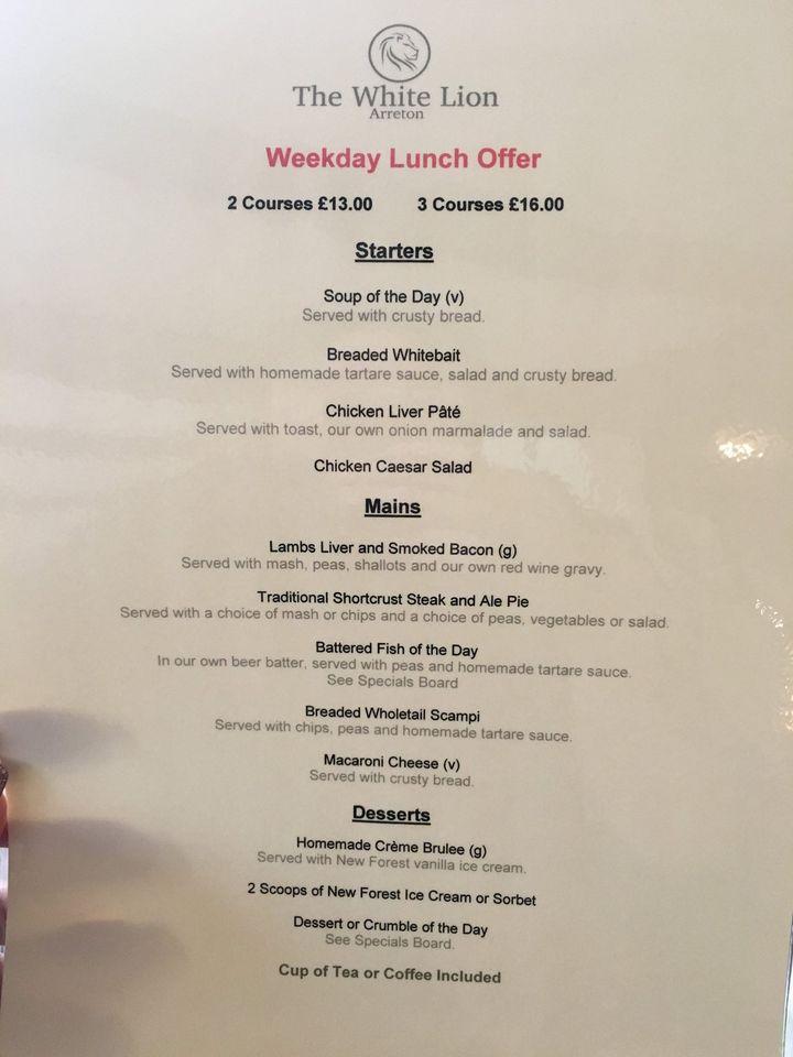 Menu at The White Lion pub & bar, Newport