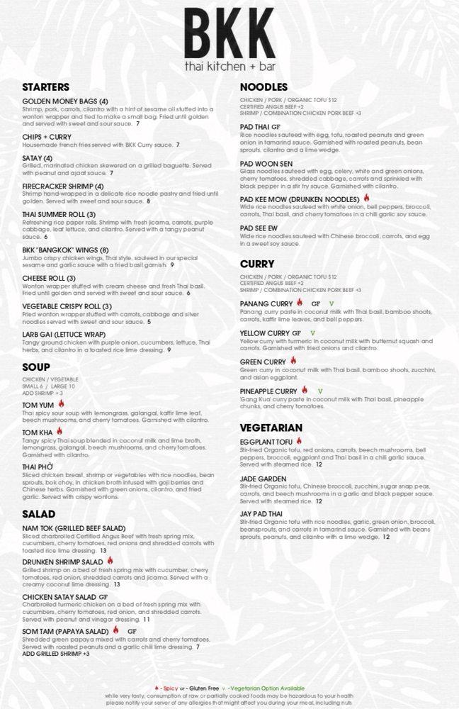 Menu at BKK thai kitchen + bar, Corpus Christi, S Alameda St UNIT 27