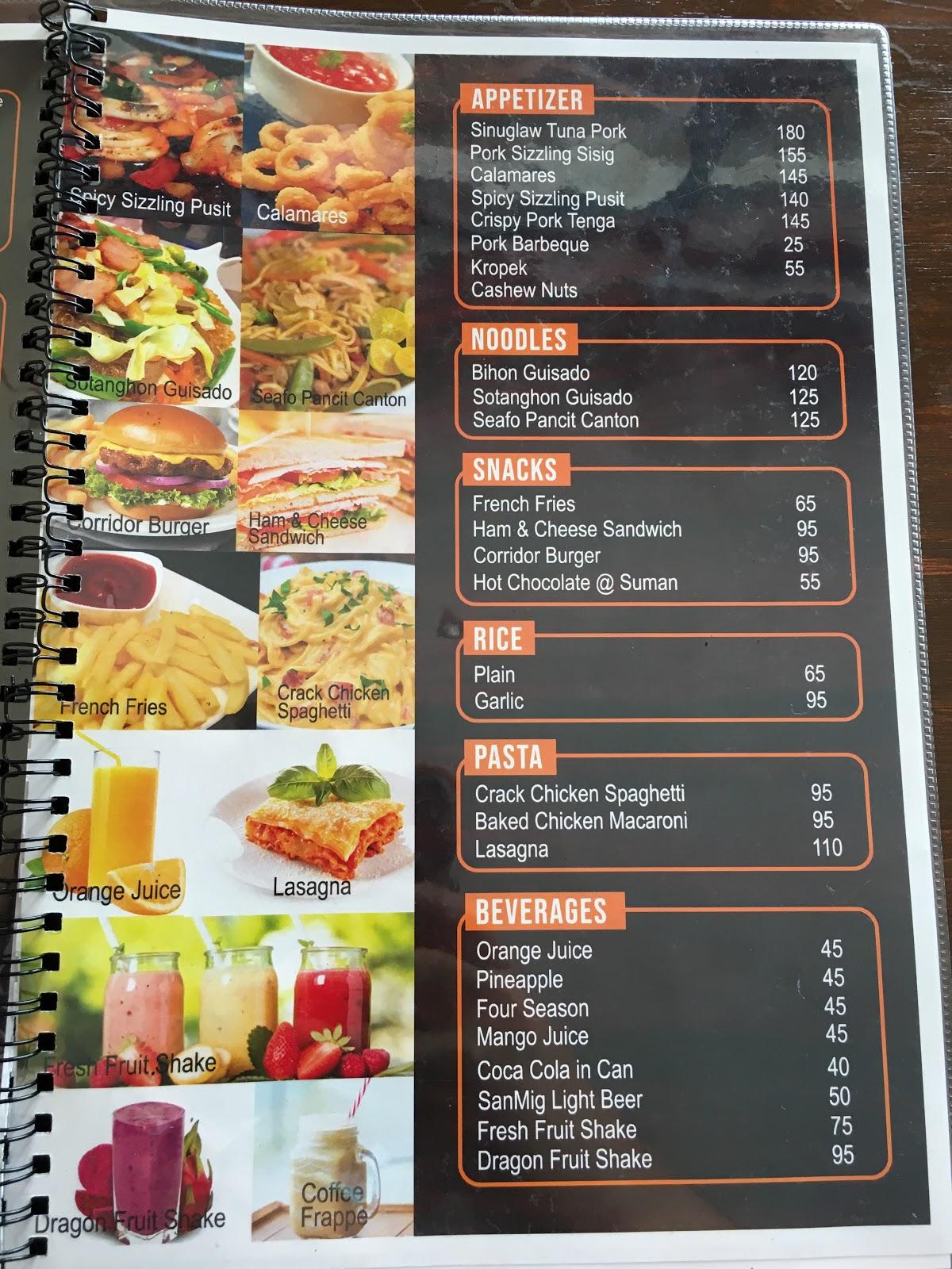 Menu at Cafe Corridor, General Santos City