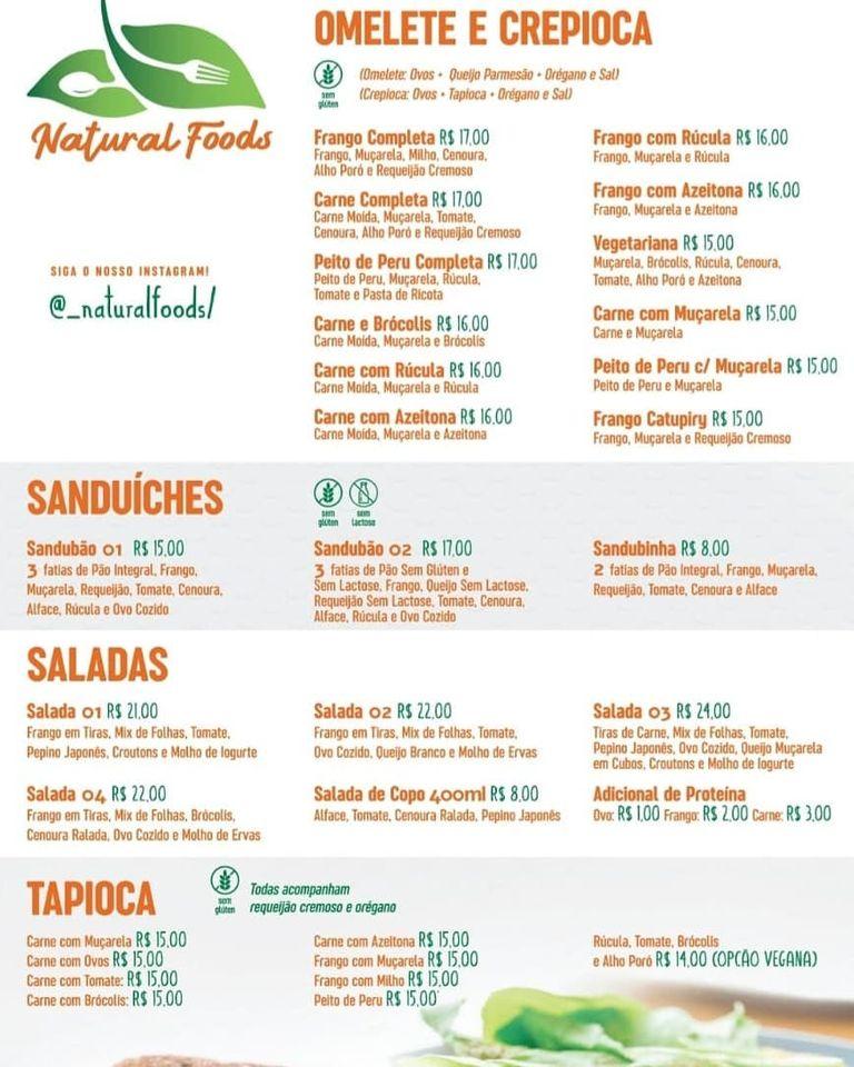 Menu at Natural Foods restaurant, Piçarras