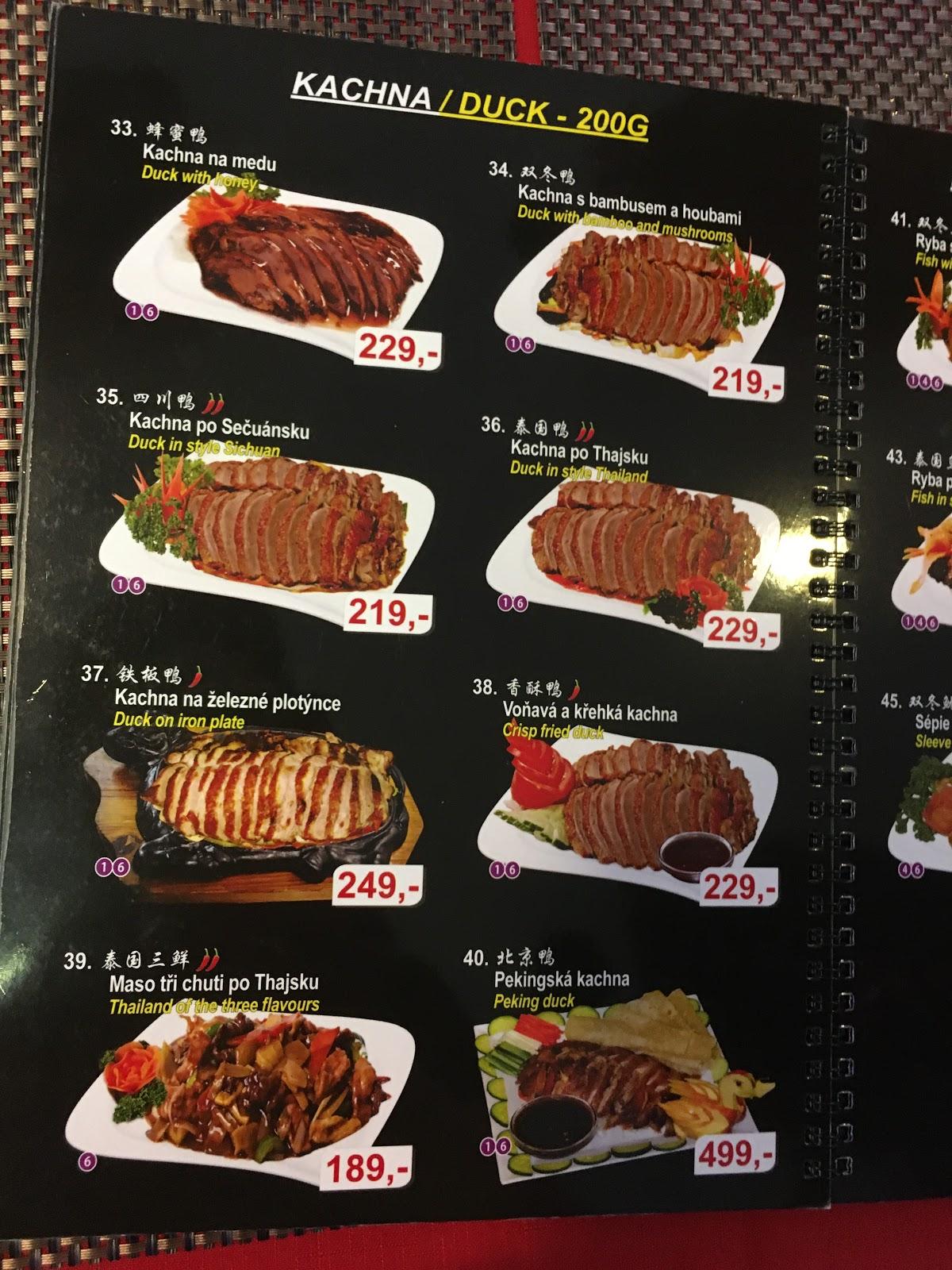 Menu at Shu Xiang Lou (Čínská restaurace) restaurant, Milevsko
