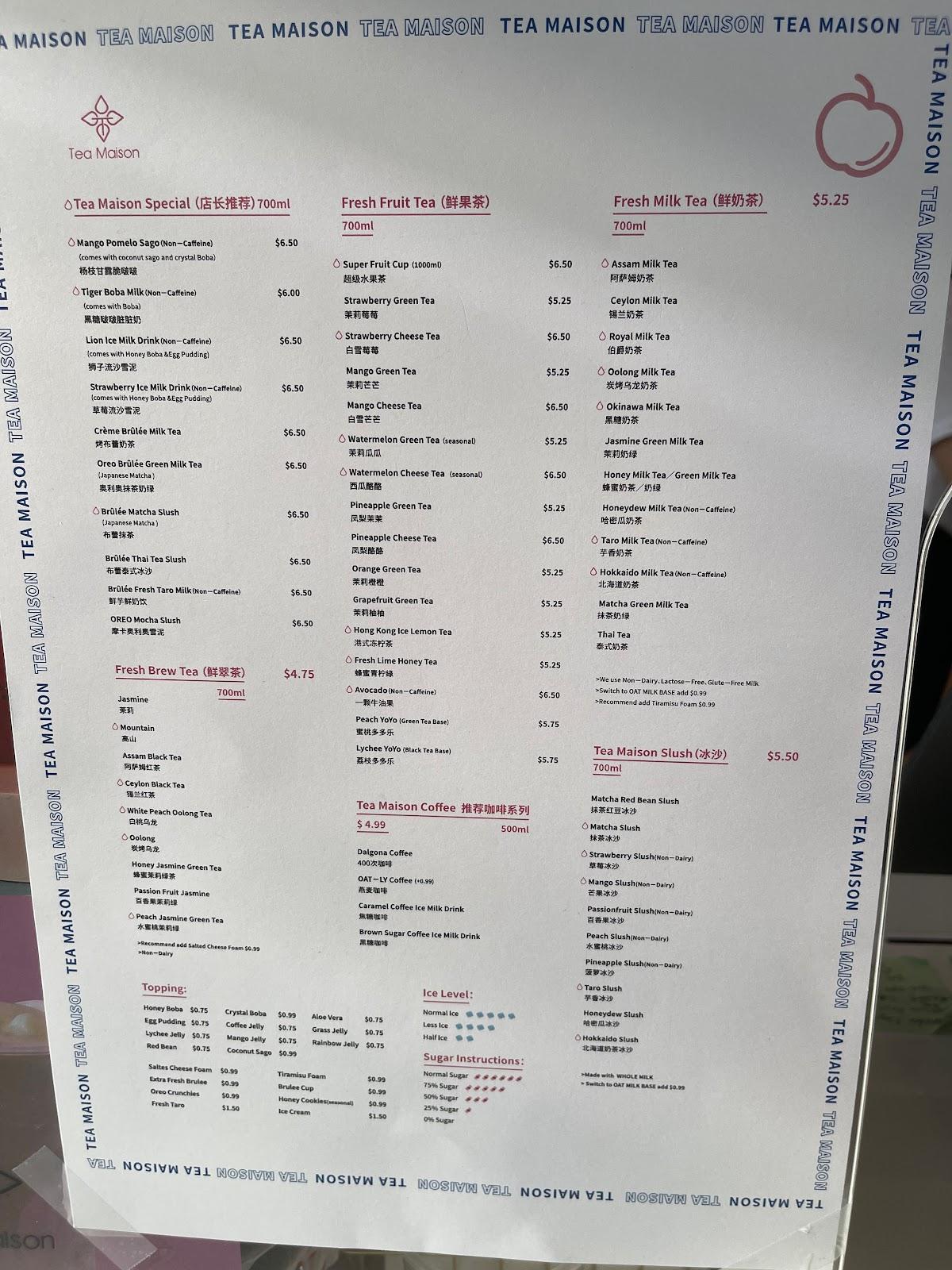 Menu at Tea Maison pub & bar, Las Vegas, Spring Mountain Rd Suite# 108