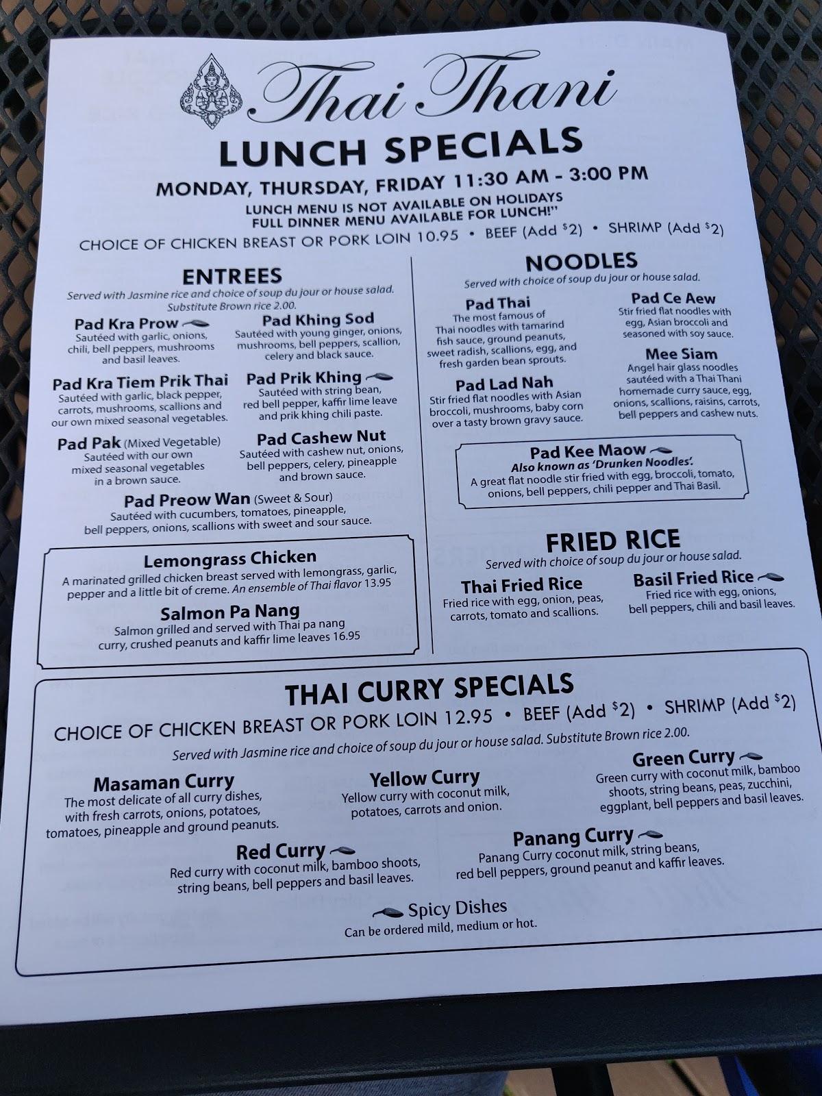 Menu at Thai Thani Authentic Thai Cuisine restaurant, Stroudsburg, 768 ...