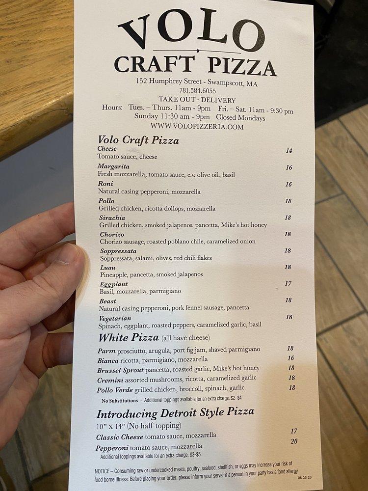 Menu at Volo Craft Pizza pizzeria, Swampscott
