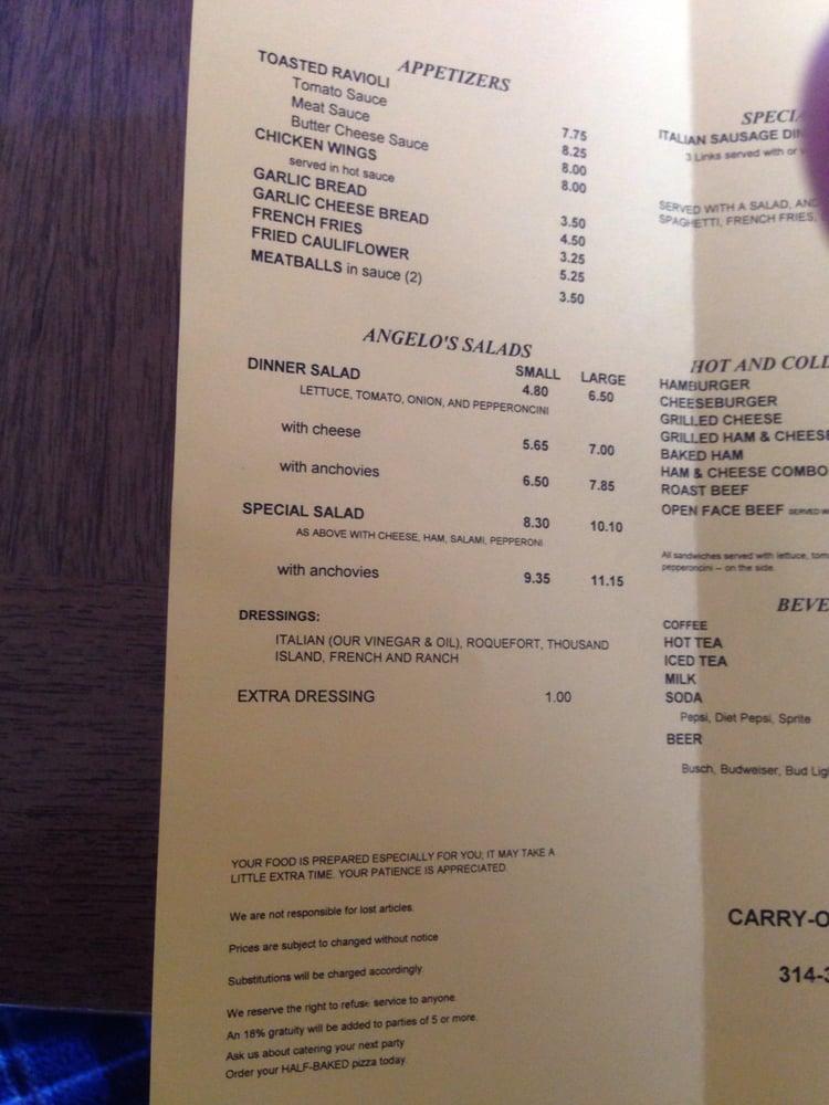 Menu at Angelo's Pizzeria, Black Jack