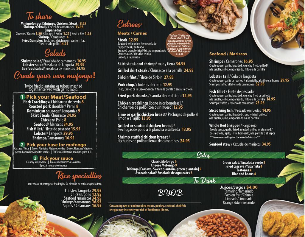 Menu at Casa Del Mofongo restaurant, Bethlehem, 553 Main St