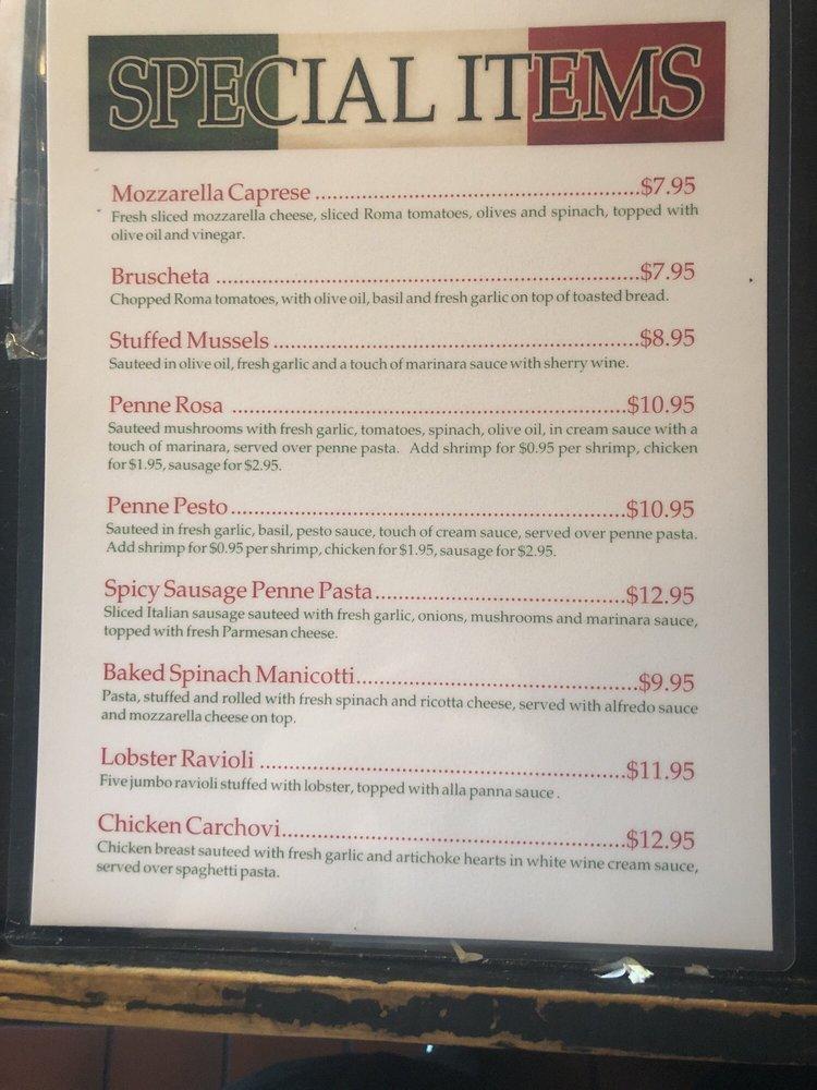 Menu at Francesco's pizzeria, Claremore