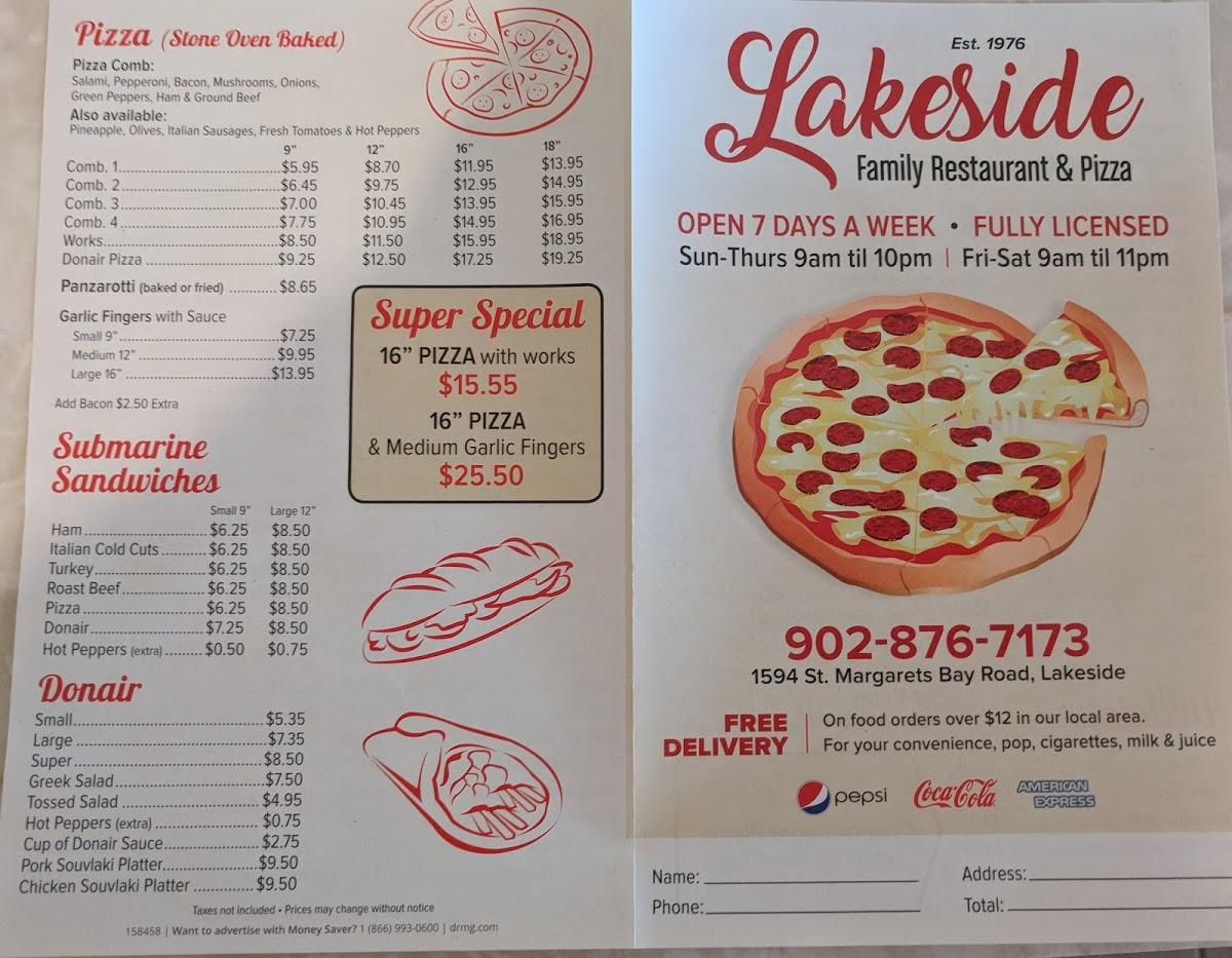 Menu at Lakeside Family Restaurant & Pizza, Halifax
