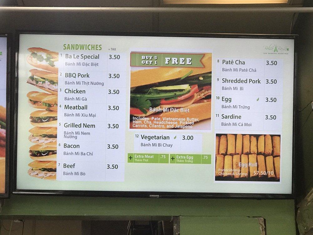 Carta del restaurante Ba Le Sandwiches, Westminster