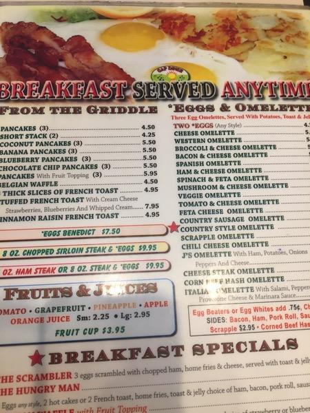 Menu at Gap Diner restaurant, Wind Gap