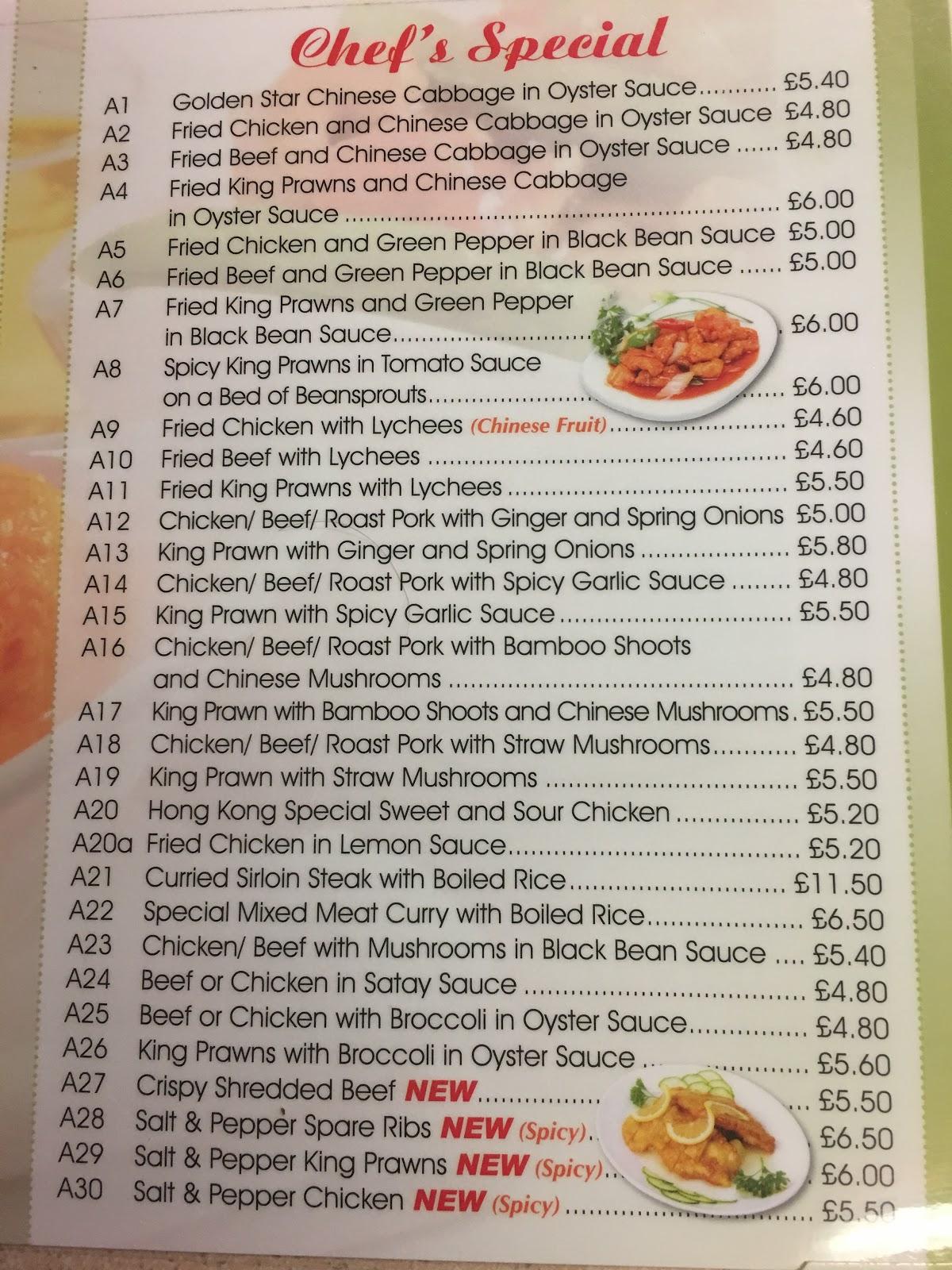 Menu at Golden Star Chinese Take Away fast food, Bedford
