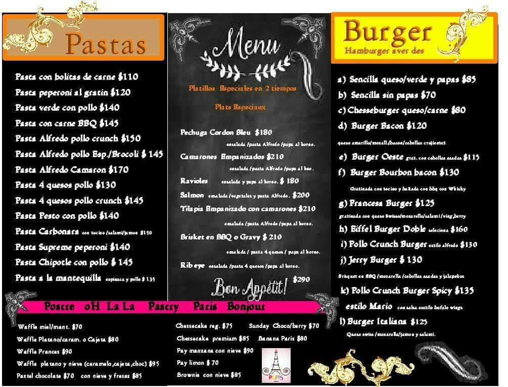 Carta de cafetería París Coffee, Nuevo Laredo