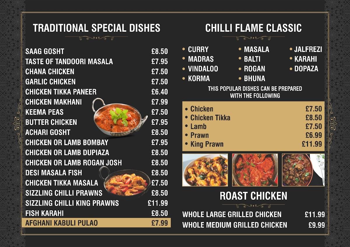 Menu at Red chilli and flame restaurant, Southampton