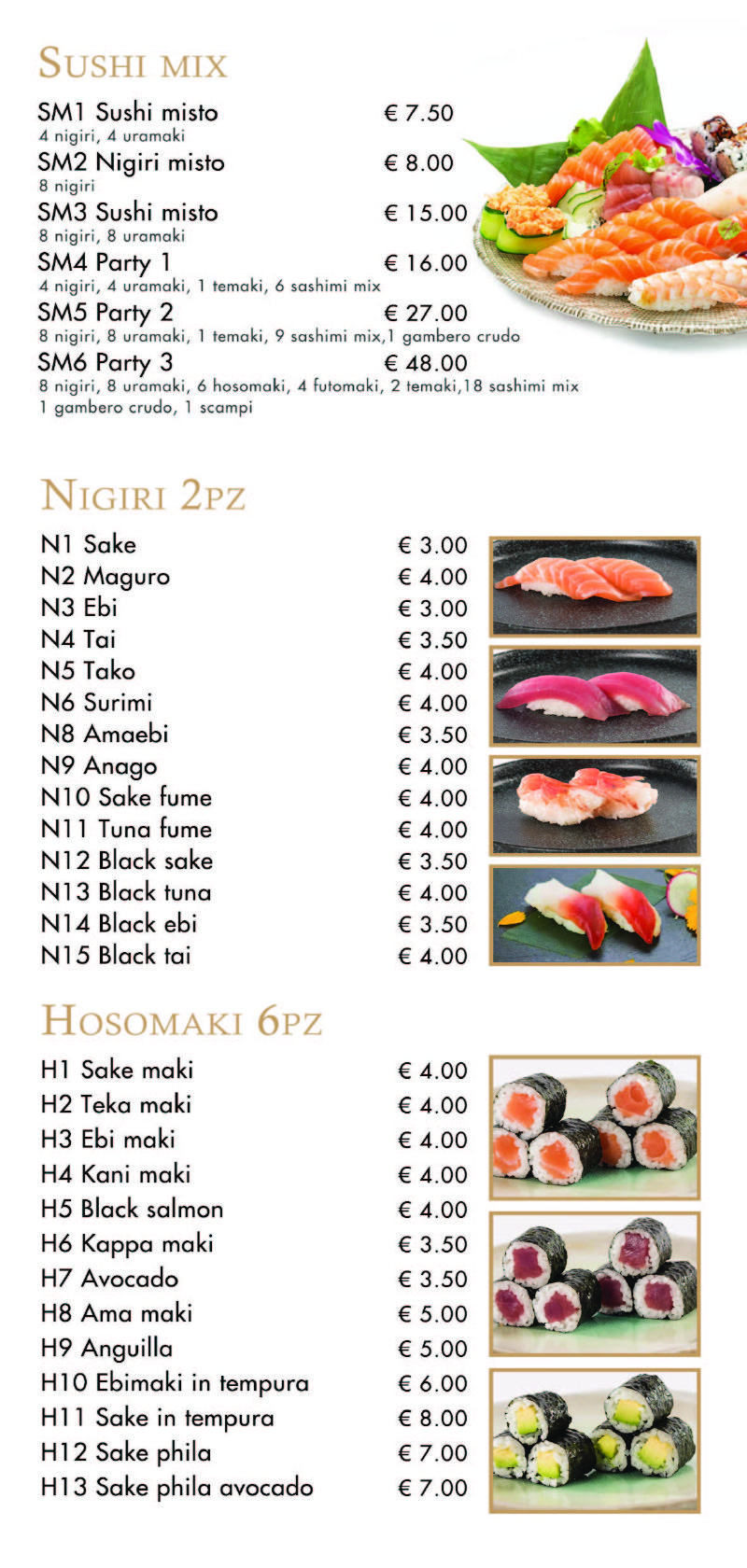 Menu da Azuma ristorante, Portogruaro