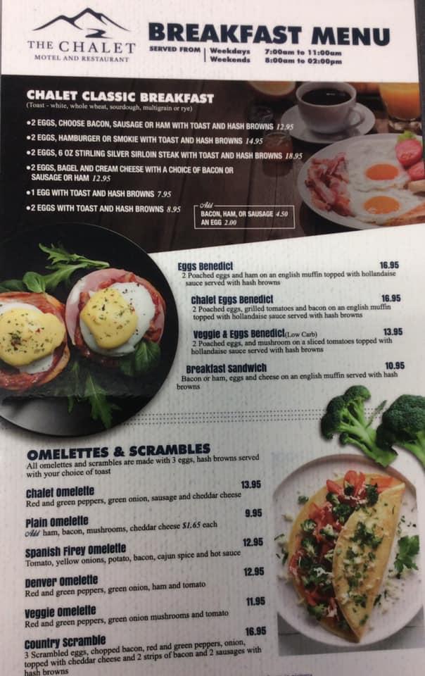 Menu at The Chalet Restaurant, Kitimat