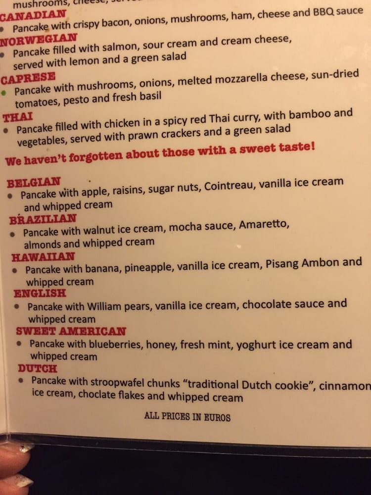 Menu at Pancake Bakery, Amsterdam