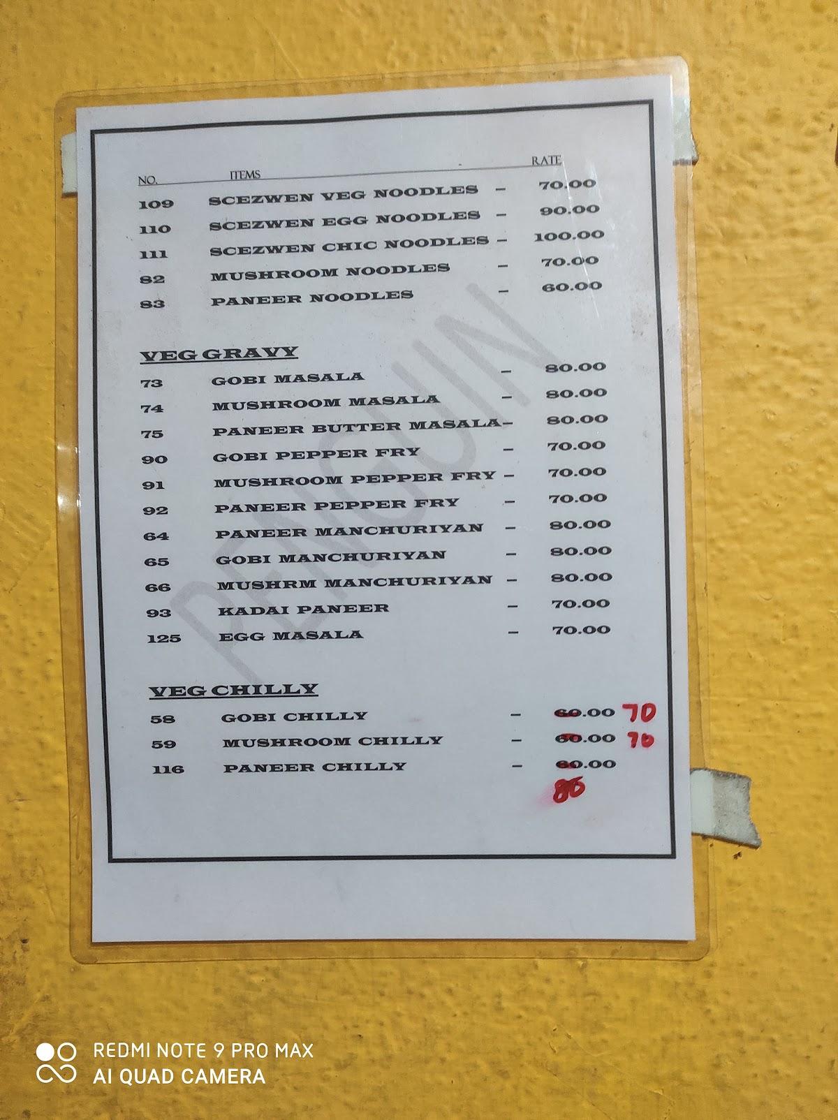 Menu at Hotel Penguin, Coimbatore, B-34