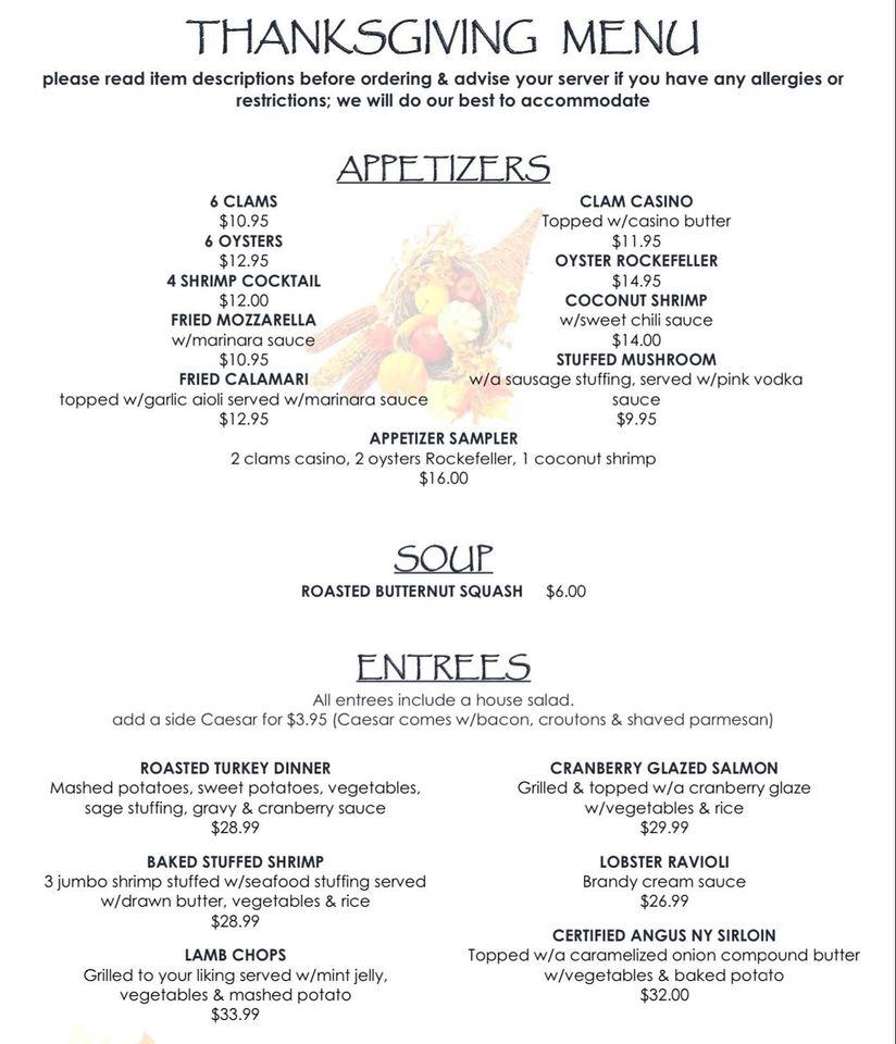Menu at Outriggers Restaurant, Stratford