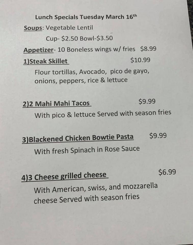 Menu at The Corner Cafe, Griffin