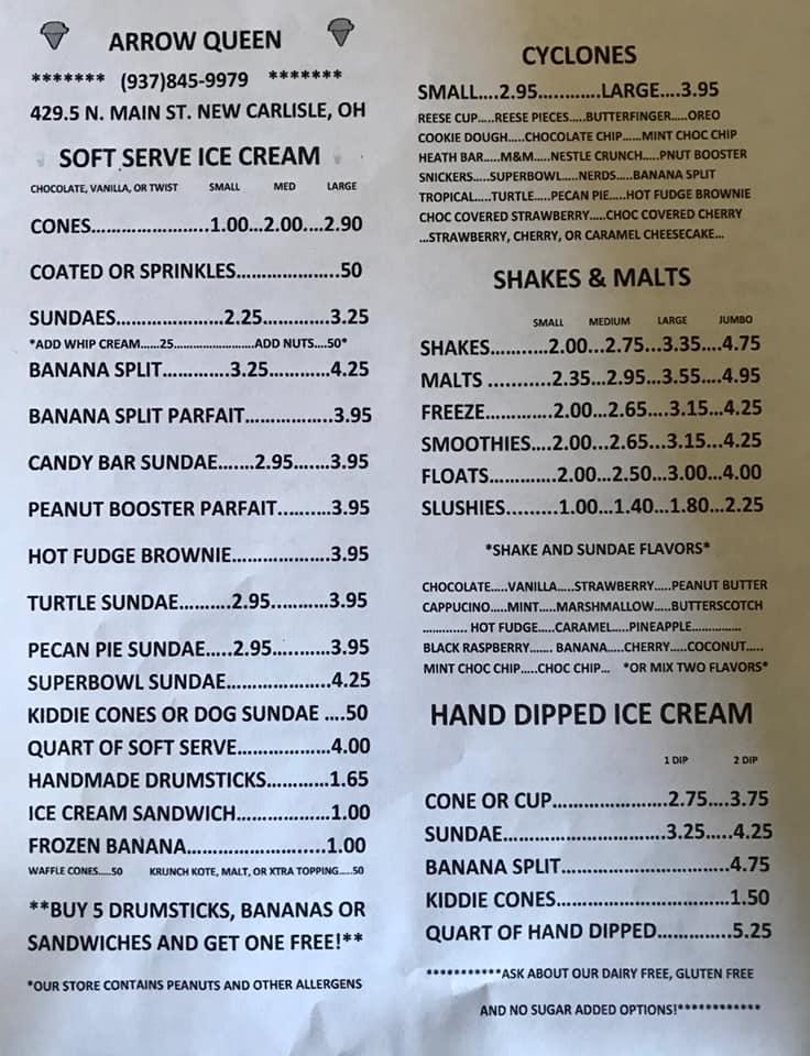 Menu at Arrow Queen restaurant, New Carlisle