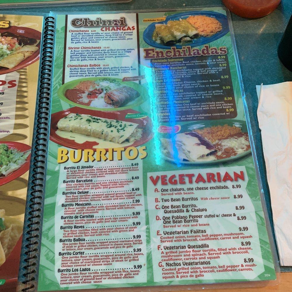 Menu at El Jimador restaurant, Hot Springs Village