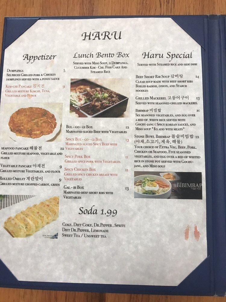 Menu at Haru Korean restaurant, Madison