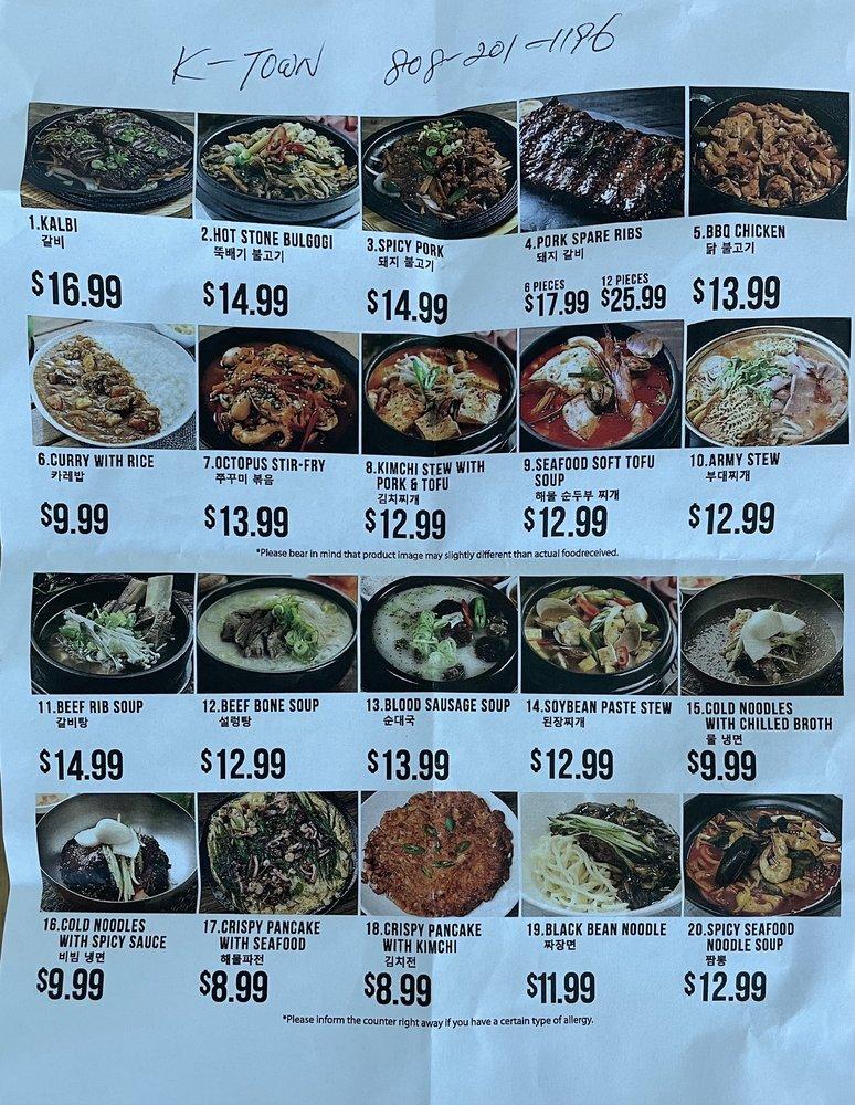 Menu at K-Town Korean Foods restaurant, Honolulu