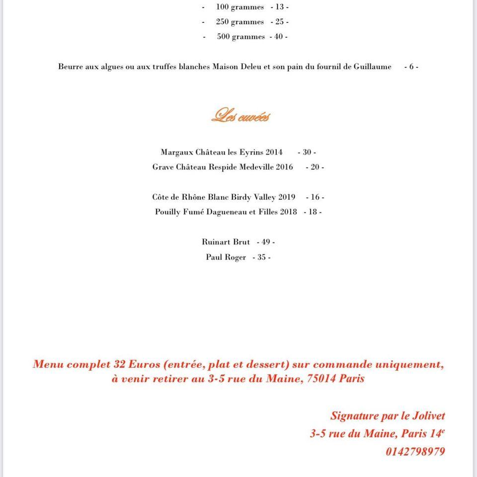 Menu at Le plomb du cantal Jolivet restaurant, Paris, 5 Rue du Maine
