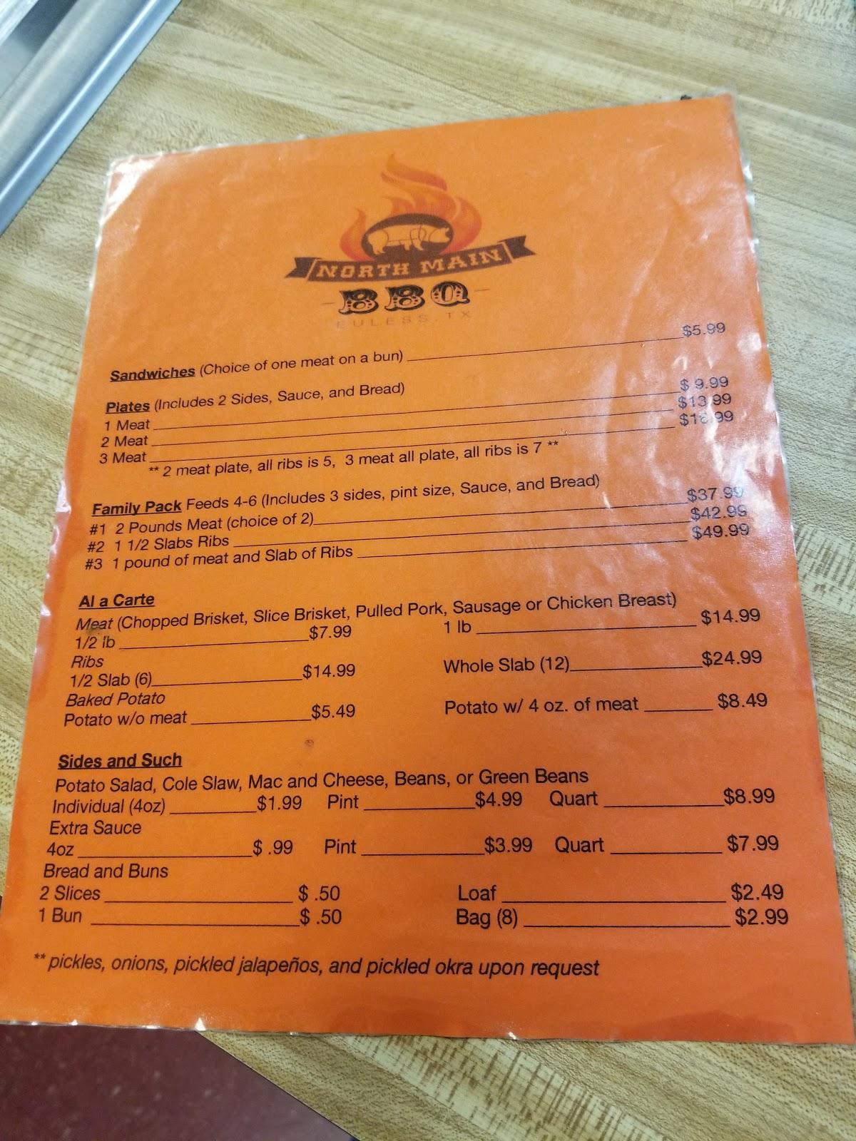 Menu at North Main BBQ, Euless