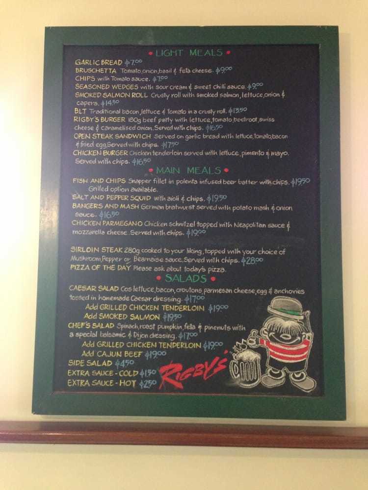 Menu at Rigby's Bar, Perth