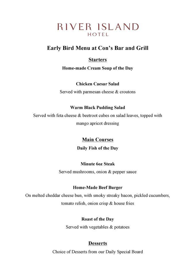 Menu at River Island Hotel, Castleisland