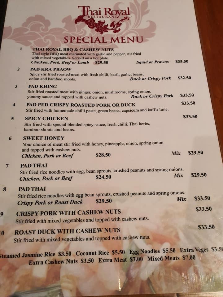 Menu at Thai Royal Restaurant Matamata, Matamata