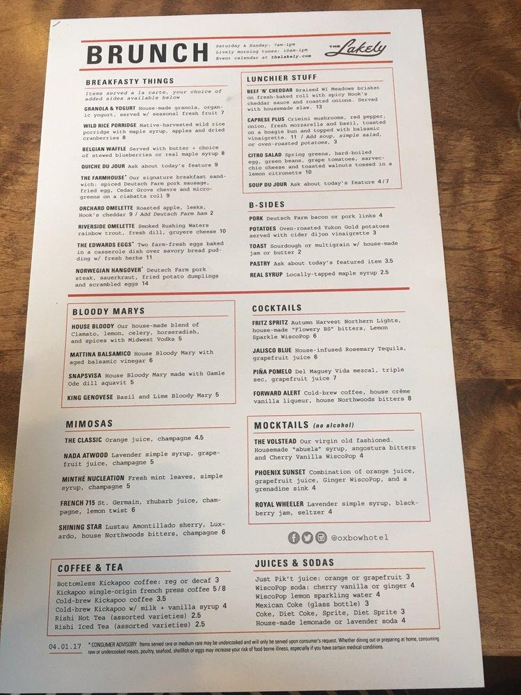 Menu at The Oxbow Hotel pub & bar, Eau Claire