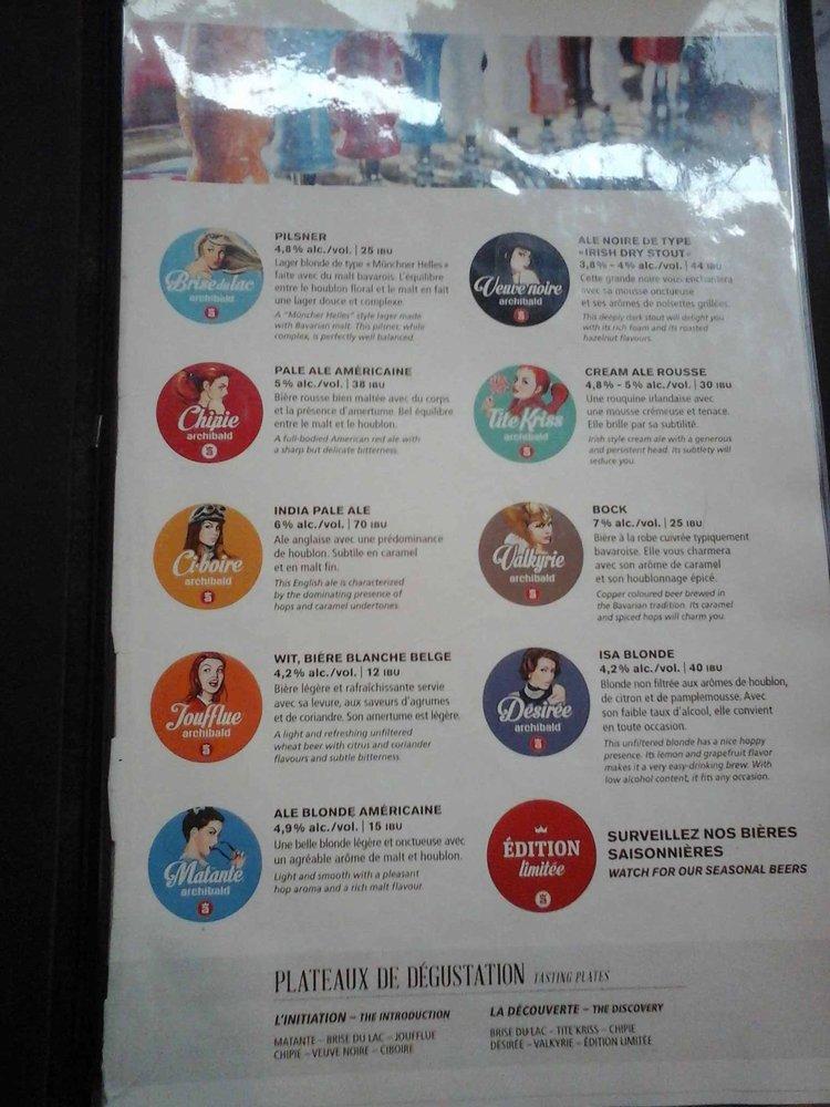 Menu at Archibald Microbrasserie - Resto-Pub Aéroport de Montréal ...