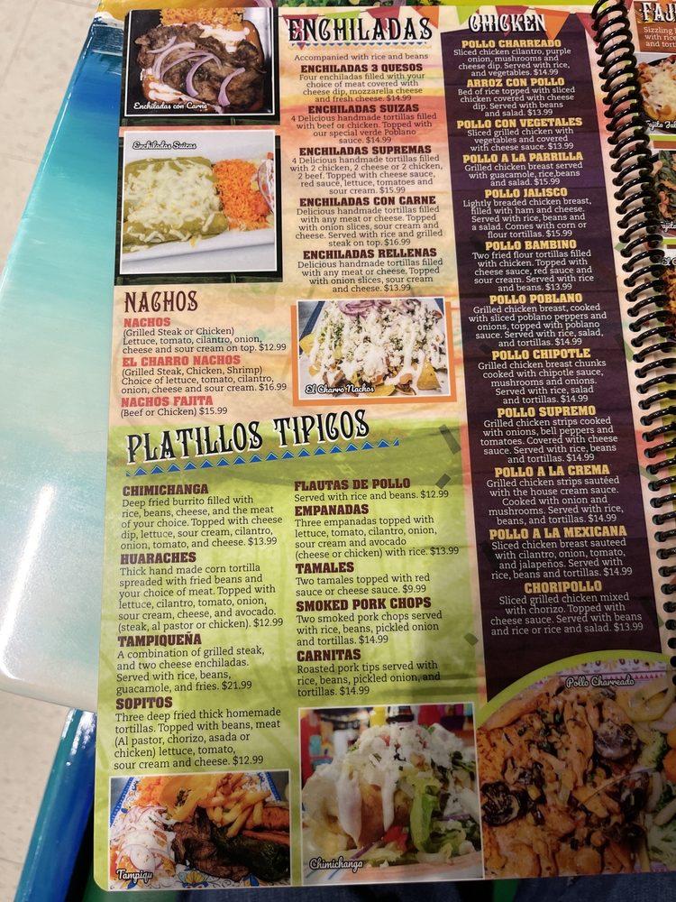 Menu at El Charro restaurant, Crawfordsville, 113 E Pike St