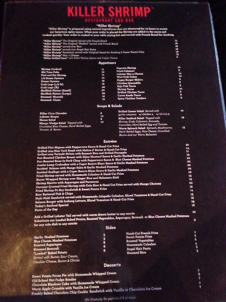 Menu at Killer Shrimp pub & bar, Marina del Rey, Admiralty Way