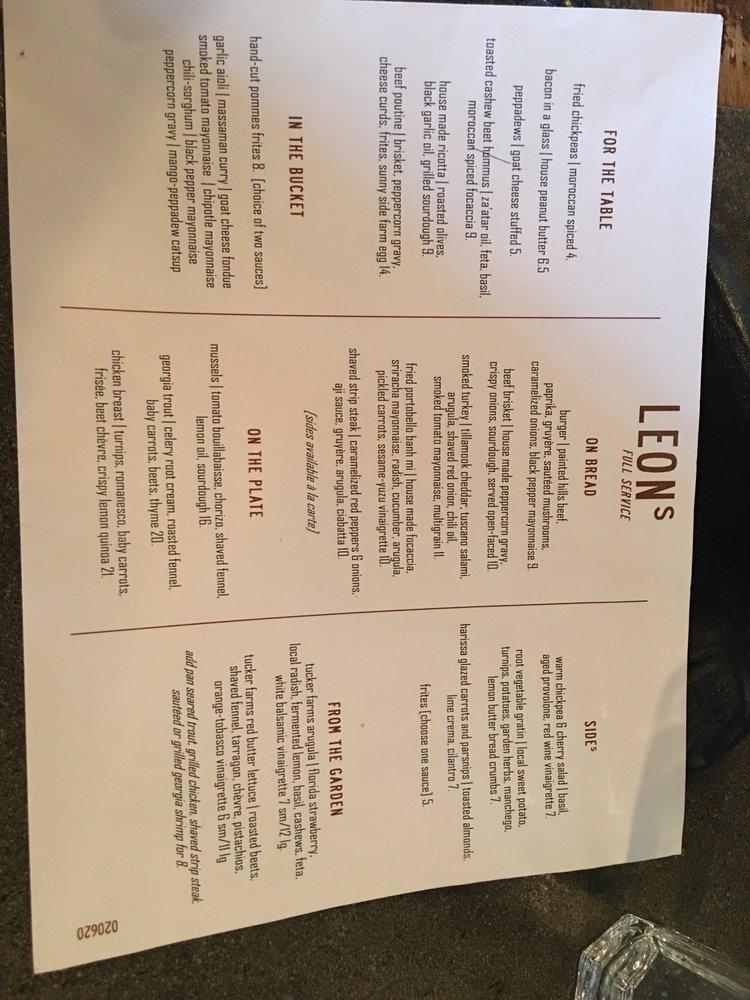 Menu at LEON's Full Service pub & bar, Decatur