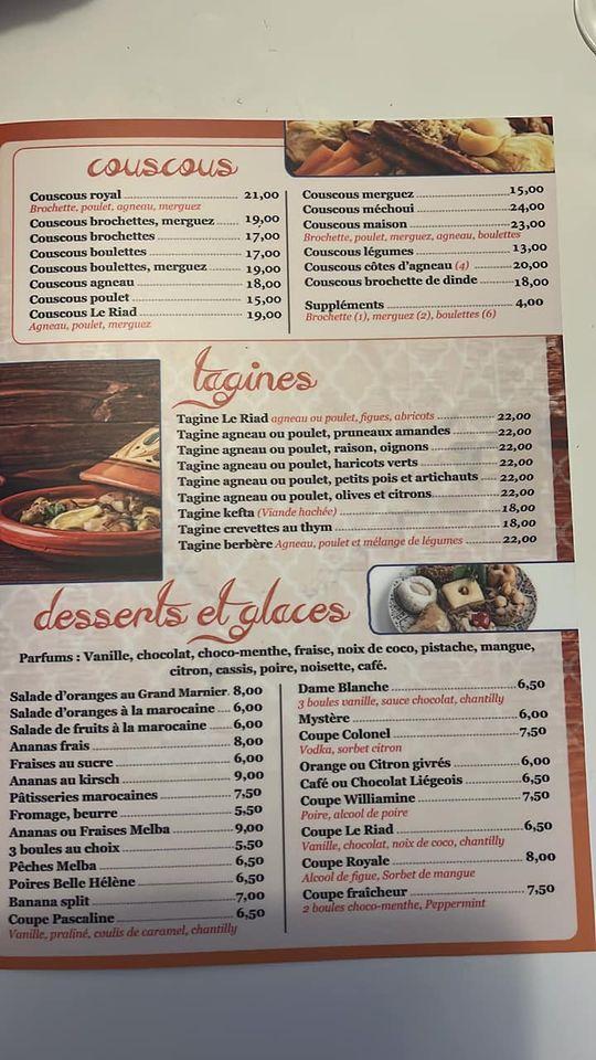Menu au Le Riad restaurant, Saint-Paterne