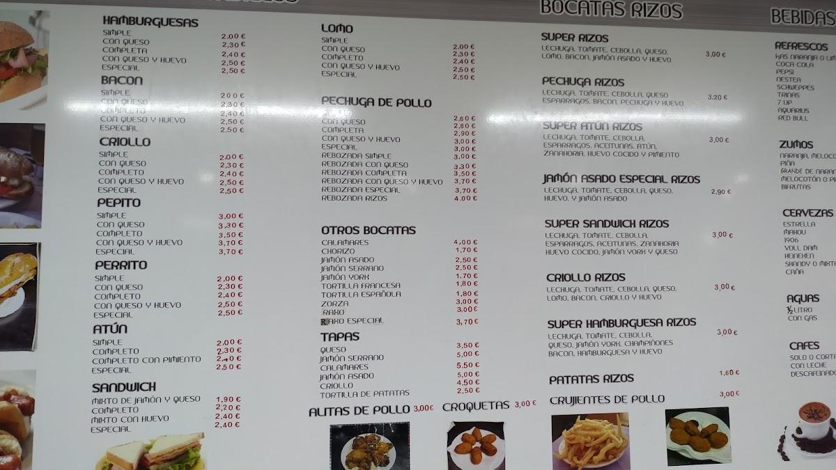 Carta de Bocatería Rizos, Pontevedra