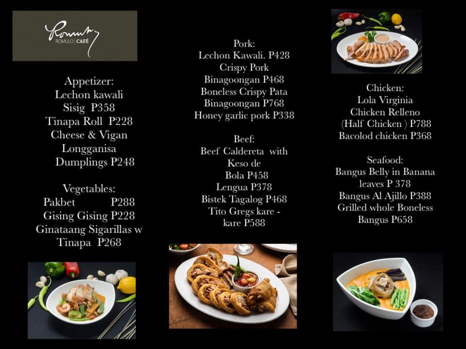 Menu at Romulo Café cafe, Makati, 148 Jupiter