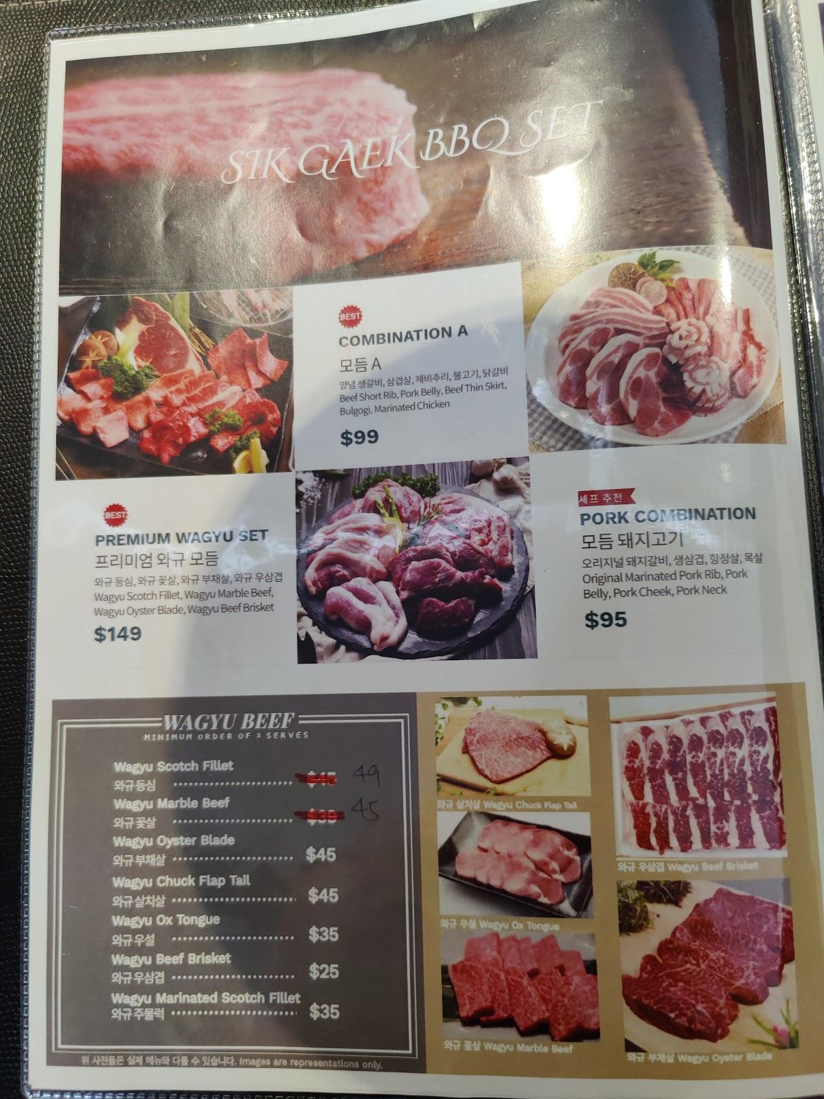 Menu at SIK GAEK Korean BBQ Restaurant, Langford