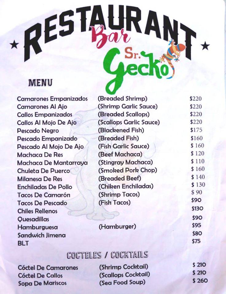 Menu at Sr. Gecko Restaurant, Mulege, Carretera Ciudad Constitucion ...