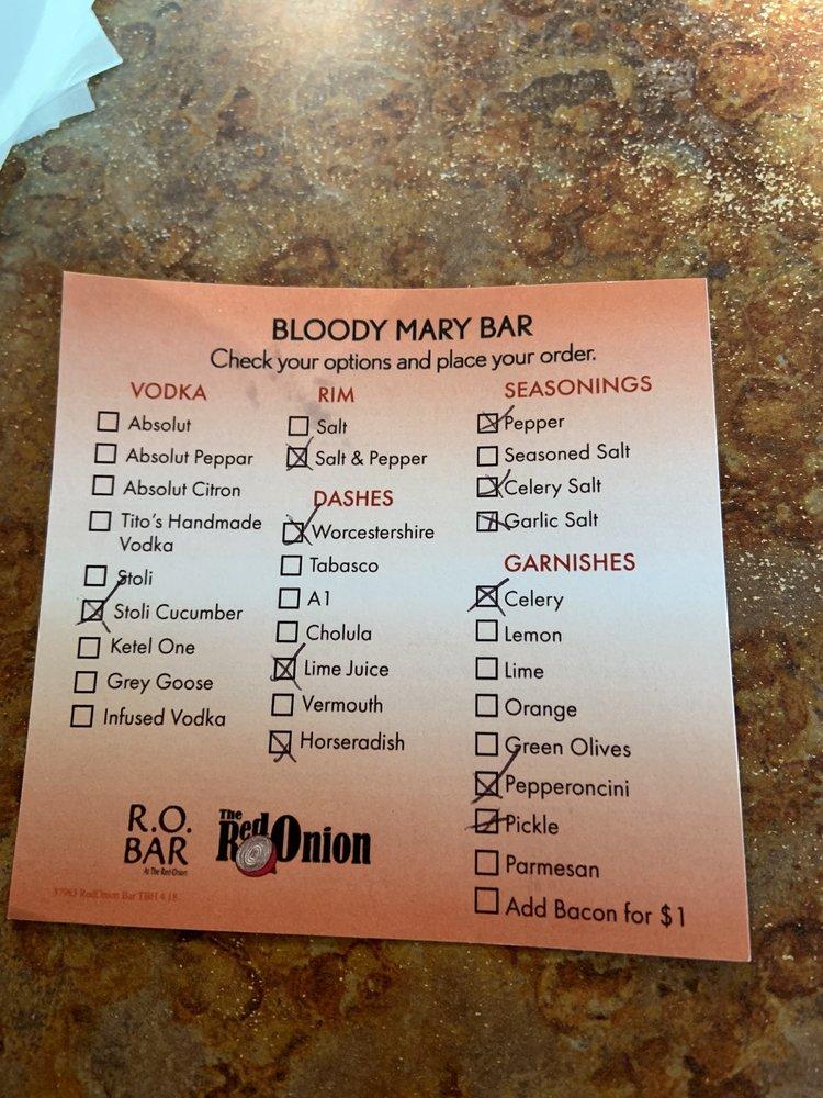 Menu at The Red Onion restaurant, Lake Havasu City