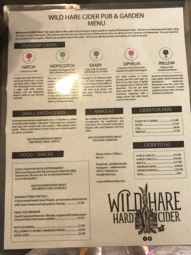 Menu at Wild Hare Cider at The Granery (New Location) pub & bar, Warrenton