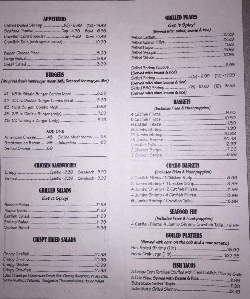 Menu at Flying Burger & Seafood restaurant, Ruston, Cooktown Rd