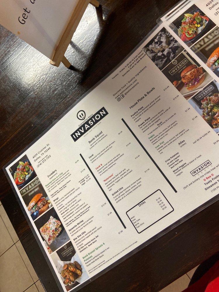 Menu at INVASION restaurant, Dallas