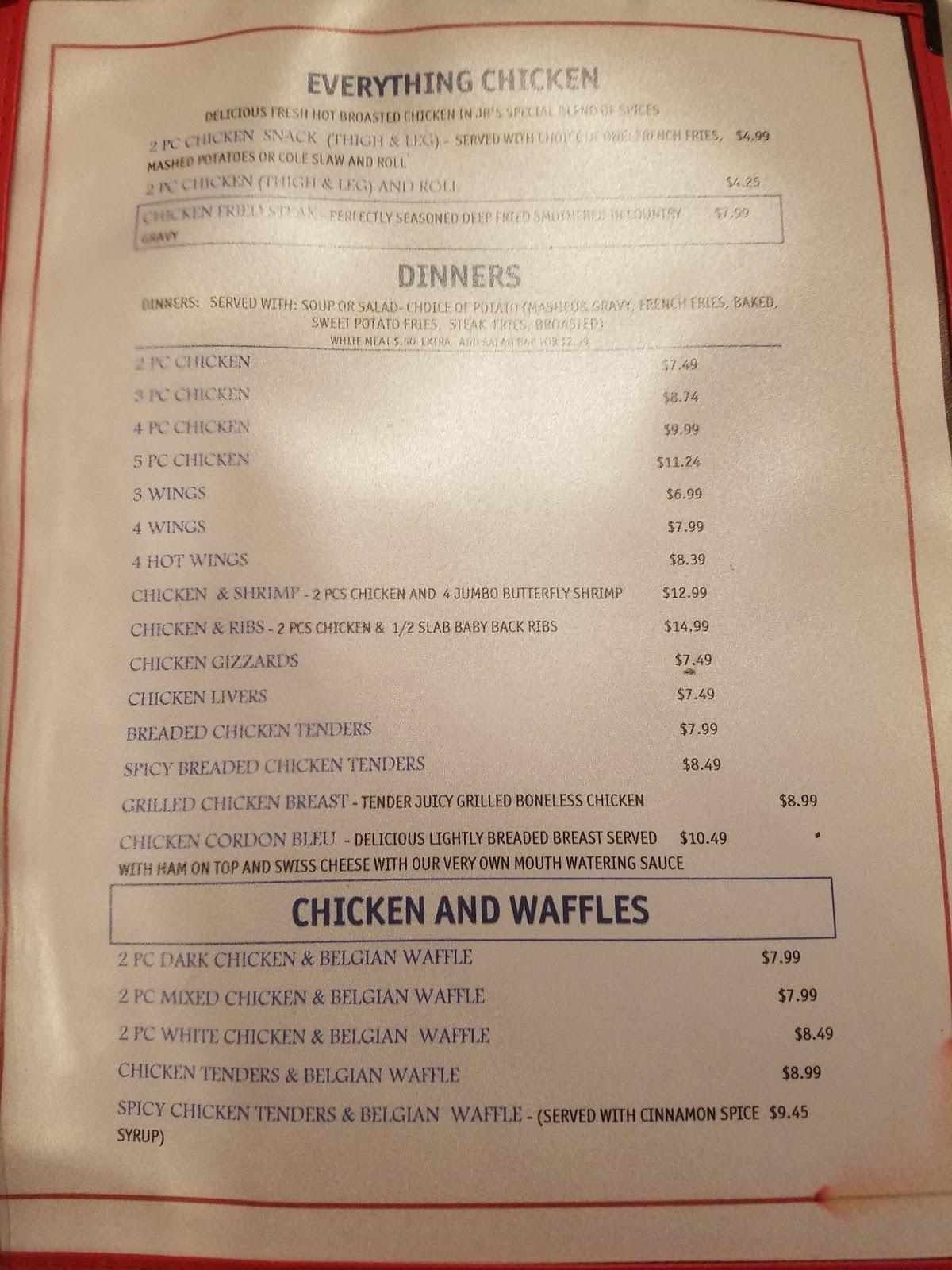 Menu at JR’S CHICKEN restaurant, Kankakee, 135 E Bourbonnais St